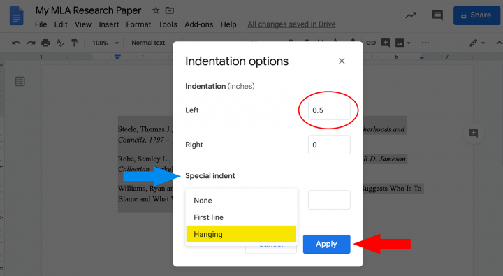 Hanging Indents in Google Docs or Word (Made Easy) | Bibliography.com